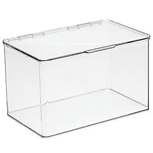 mDesign Plastic Kitchen Pantry and Fridge Storage Organizer Box Containers with Hinged Lid for Shelves or Cabinets, Holds Food, Snacks, Canned Drinks, Seasoning, Lumiere Collection, Clear