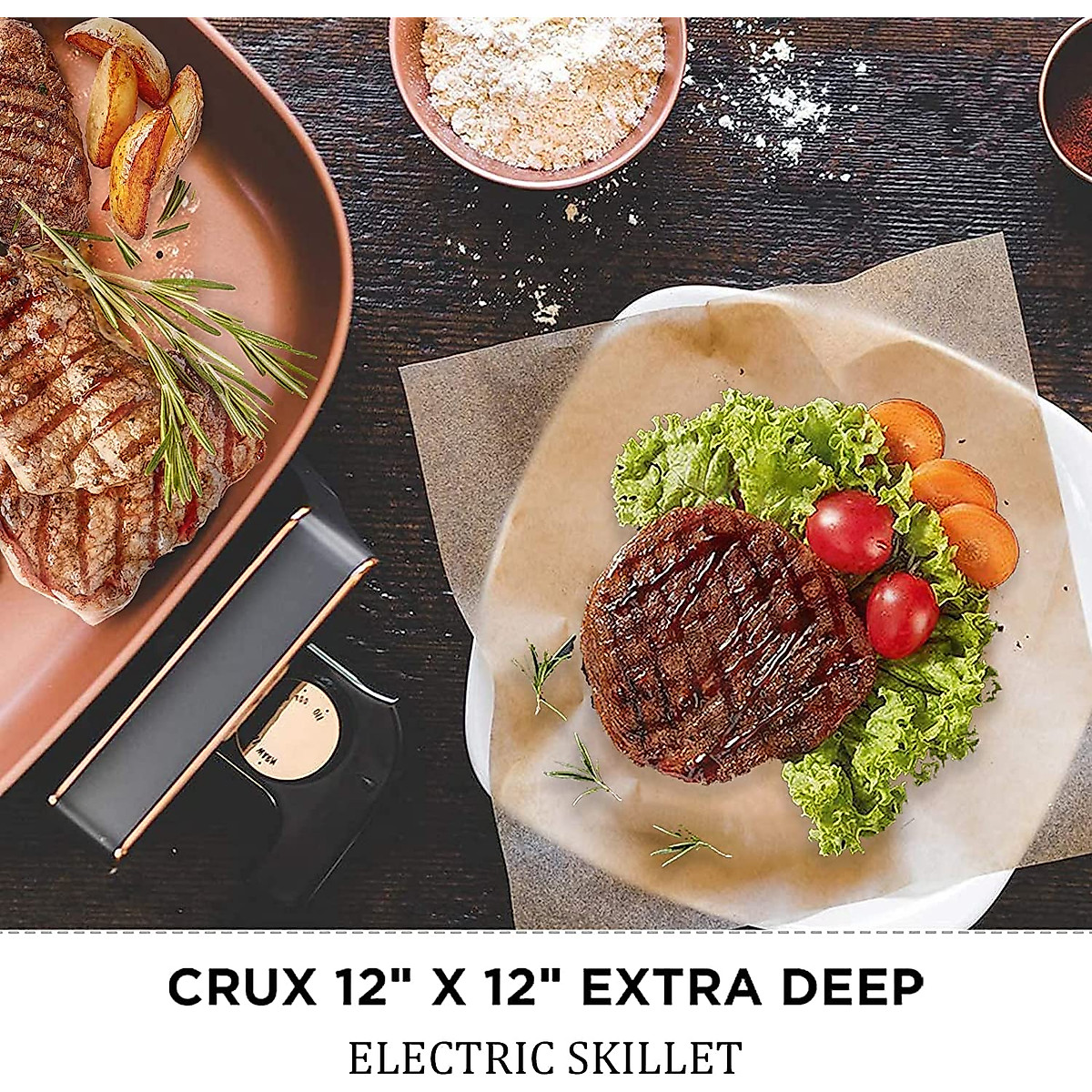 Extra Deep Electric Skillet Nonstick - Serves 3 to 5 People (6Qt.)