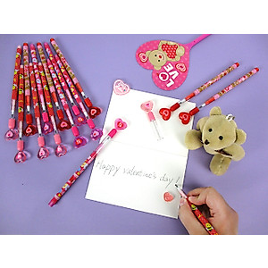 TINYMILLS 24 Pcs Valentine's Day Heart Multi Point Pencils Party Favors Goodie Bag Stuffers Classroom Exchange Valentine's Day Pencils Party Supplies Heart Pencils