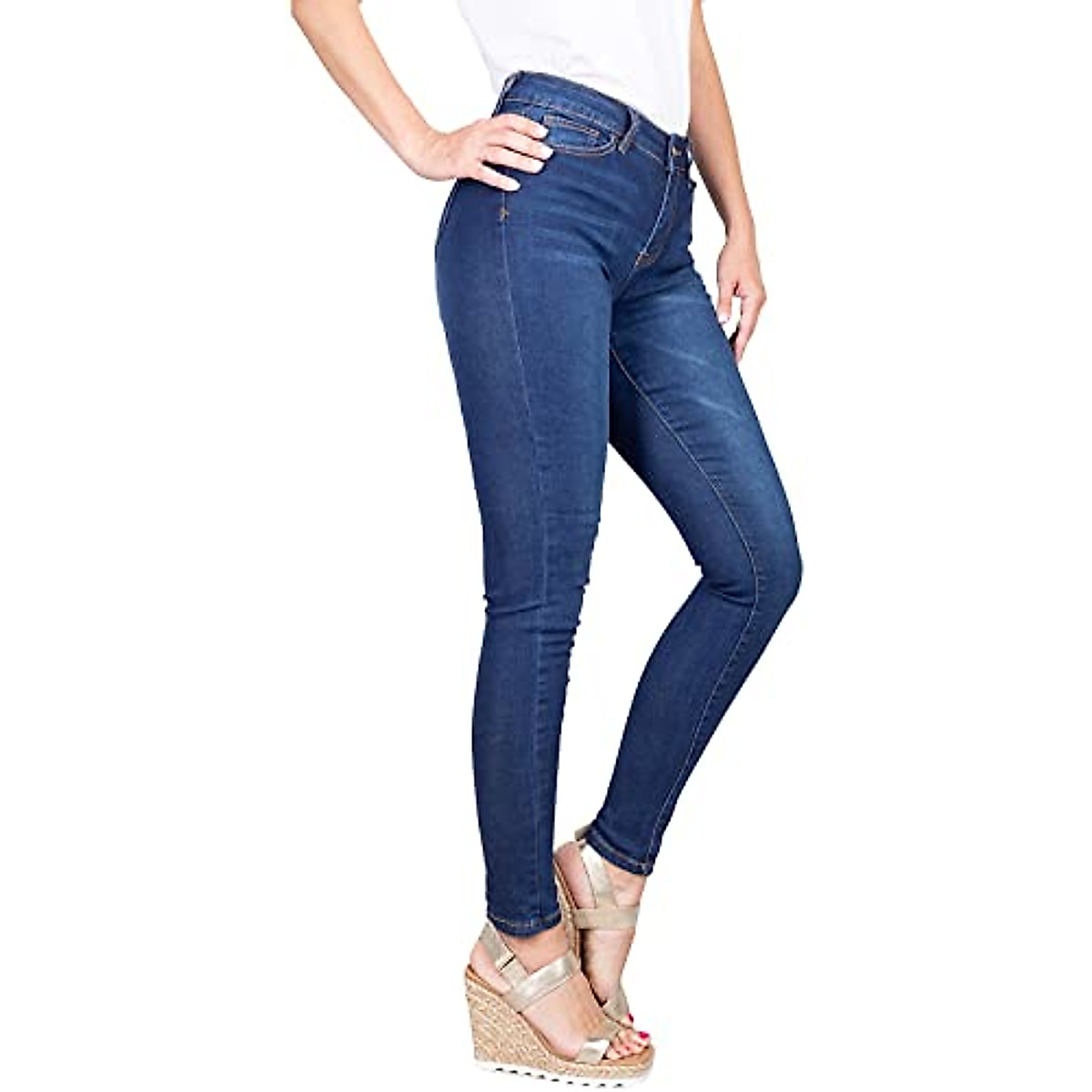 2LUV Women's Solid Stretchy 5 Pocket Skinny Jeans Denim, Denim Medium1 , 9