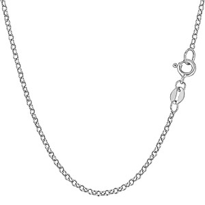 The Diamond Deal 14k SOLID Yellow or White 2.0mm Shiny Diamond Cut Rolo Chain Necklace Or Bracelet for Pendants and Charms with Spring-Ring Clasp Womens Chains Jewelry (20" And white-gold)