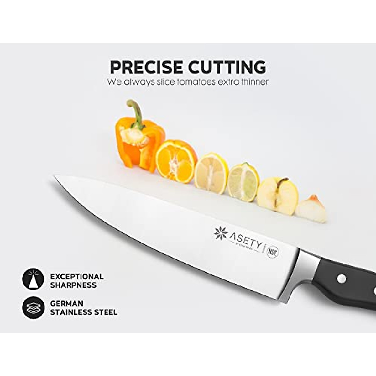 ASETY Kitchen Knife Professional Chef Knife Set 3 Piece, Ultra Sharp German Stainless Steel Knife and Finger Guard, Ergonomic Handle Knives for Kitchen NSF Food-Safe, Gifts for Women I Men