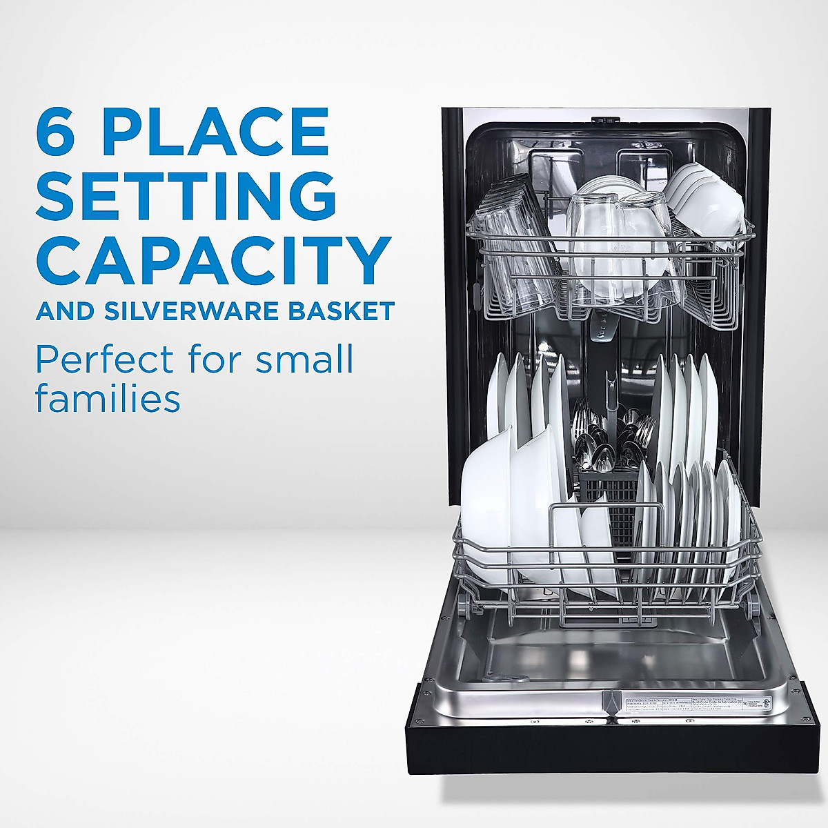 Danby 18 Inch Built in Dishwasher, 8 Place Settings, 6 Wash Cycles and 4 Temperature + Sanitize Option, Energy Star Rated with Low Water Consumption and Quiet Operation - Black (DDW1804EB)