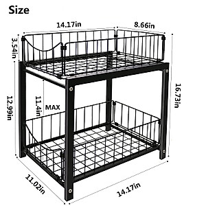 2 Tier Under Sink Pull Out Organizer, Under Cabinet Organizer with Sliding Drawer, Black Stainless Steel Kitchen Uorganization and storage Suitable for Bathroom, Kitchen