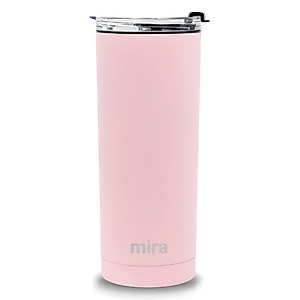 MIRA 20 oz Stainless Steel Vacuum Insulated Tumbler with Tritan Flip Lid - Double Walled Thermos Mug for Hot or Cold Drinks - Reusable Travel Cup - Taffy Pink