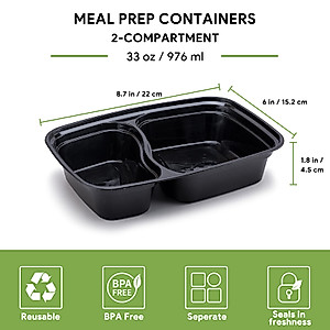 Meal Prep Containers Reusable [20 pack] 33oz 2 compartment Food Storage Containers with Lids Bento Box BPA-free Plastic Lunch Container, Microwave, Freezer, Dishwasher Safe Disposable Take Out Boxes