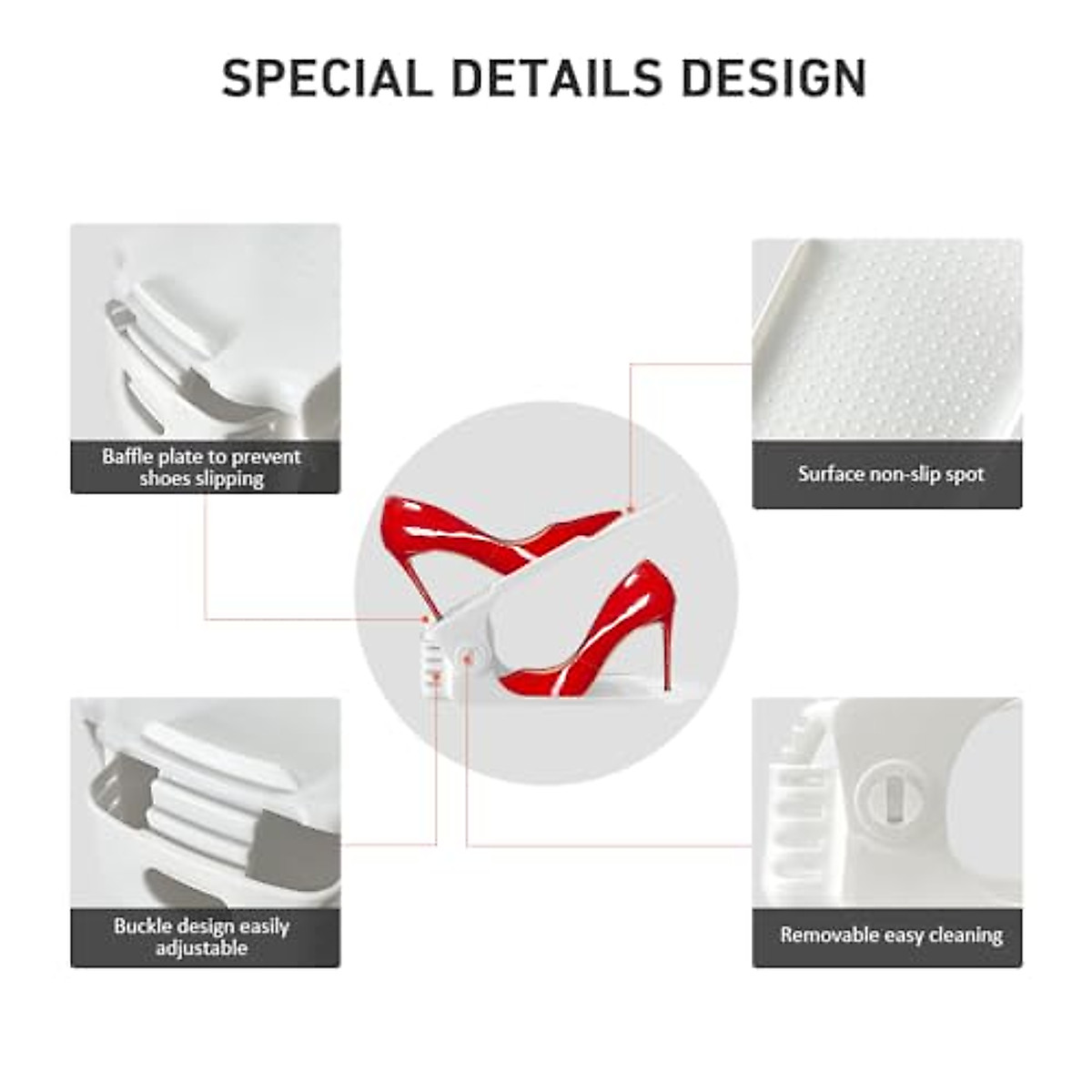 New Shoe Slots Organizer 12 Pack - Upgrade Shoe Stackers for a Pair Of Shoes, Shoe Storage Shoe Space Savers 50%, 5 Levels Adjustable Space Saving Shoe Rack Shoe Riser Stackable Shoe Organizer,White