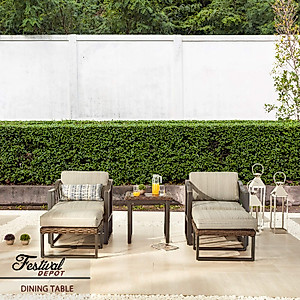 Festival Depot 22” Patio Side Table Metal Bistro Table with Wicker Edge and Slatted Steel Top All Weather Outdoor Furniture for Porch Deck (Square)