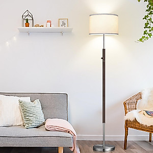 【Upgraded】 Dimmable Floor Lamp for Living Room, 1100 Lumens LED Edison Bulb Included, Simple Standing Lamp with Linen Lamp Shade, Modern Tall Lamp for Living Room Bedroom Office Dining Room Dorm