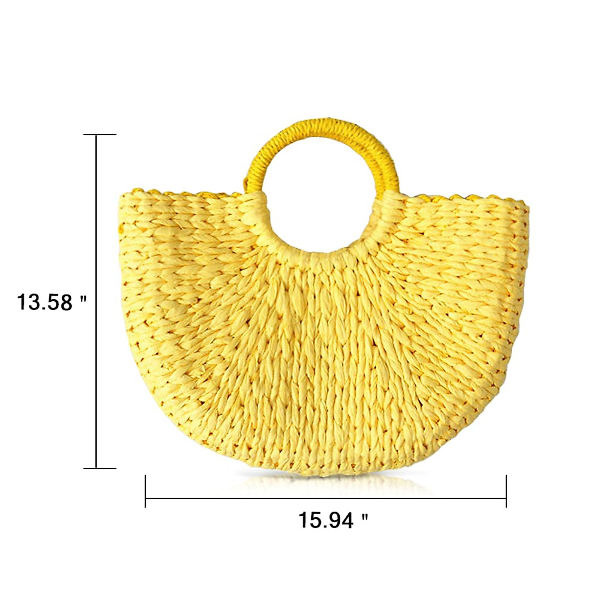 QTKJ Simple Retro Semi-circle Rattan Straw Bag Hand-Woven Round Handle Handbags Summer Beach Bag Tote Straw Bag Purse (Yellow)