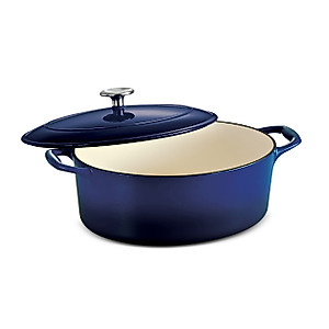 Tramontina Covered Oval Dutch Oven Enameled Cast Iron 5.5-Quart Gradated Cobalt, 80131/077DS
