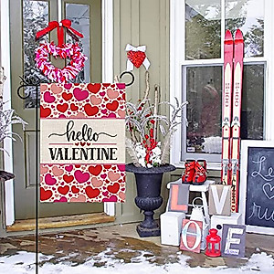 Valentines Day Garden Flag Love Heart Valentines Garden Flag Anniversary Wedding Home Vertical Burlap Double Sided Yard Outdoor Decor 12.5 x 18 Inch