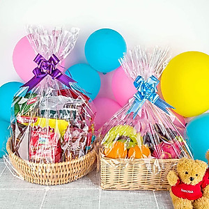 50 Packs Large Cellophane Bags 24" x 30" Clear Cellophane Gift Basket Wraps Extra-large 2.3 Mil Thick Clear Cello Bags for Fruit Basket, Gift Wrap, Treats, Arts and Crafts, 50ct Ribbon Bows