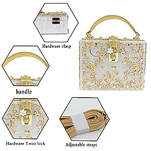 Women Acrylic Flower Purses and Handbags Ladies Rhinestones Evening Crossbody Shoulder Bag Top-Handle Tote Clutch Box Bag (White)