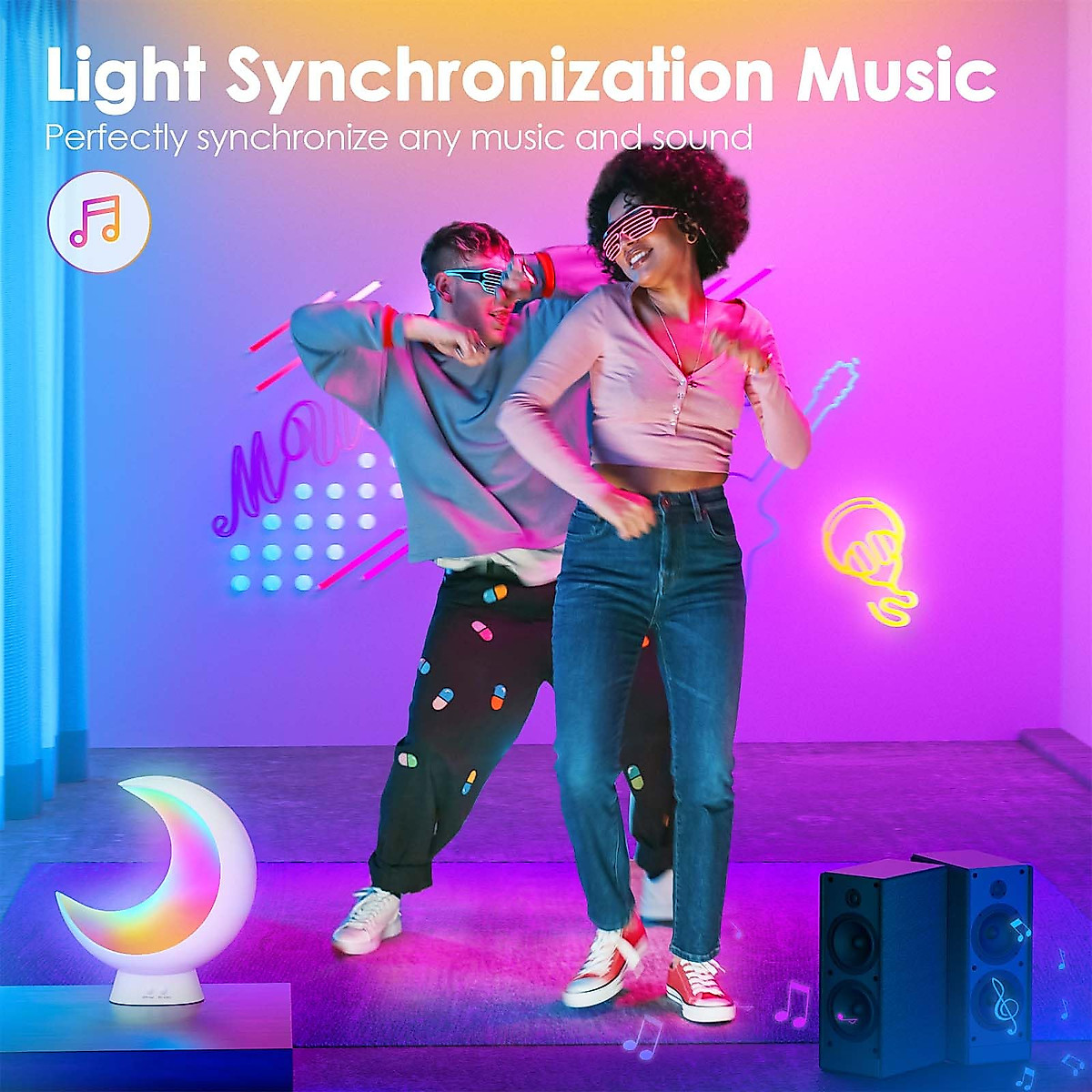 ECOLOR Smart Table Lamp, RGB APP Control Moon Lamp, Small Lamp with Scene Mode and Music Mode, Dimmable Warm White Light Touch Lamps for Bedrooms and Living Room