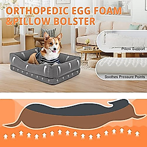 Dog Bed, Orthopedic Bolster Dog beds for Large Dogs, Egg Crate Foam Sofa with Removable Washable Bed Cover, Nonskid Bottom Couch, Pet Beds for Large&Extra Large Dogs