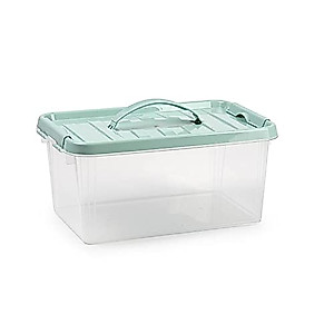 4L Plastic Storage Box Lightweight Robust Stackable Storage Boxes with Lid, Clear Latch Boxes, Plastic Organiser, Space Saving Solution for Home Office (Turquoise Lid Storage Box with Handle)…
