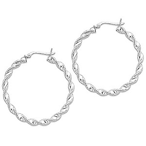 925 Sterling Silver Twisted 3.5x40mm Round Hoop Earrings