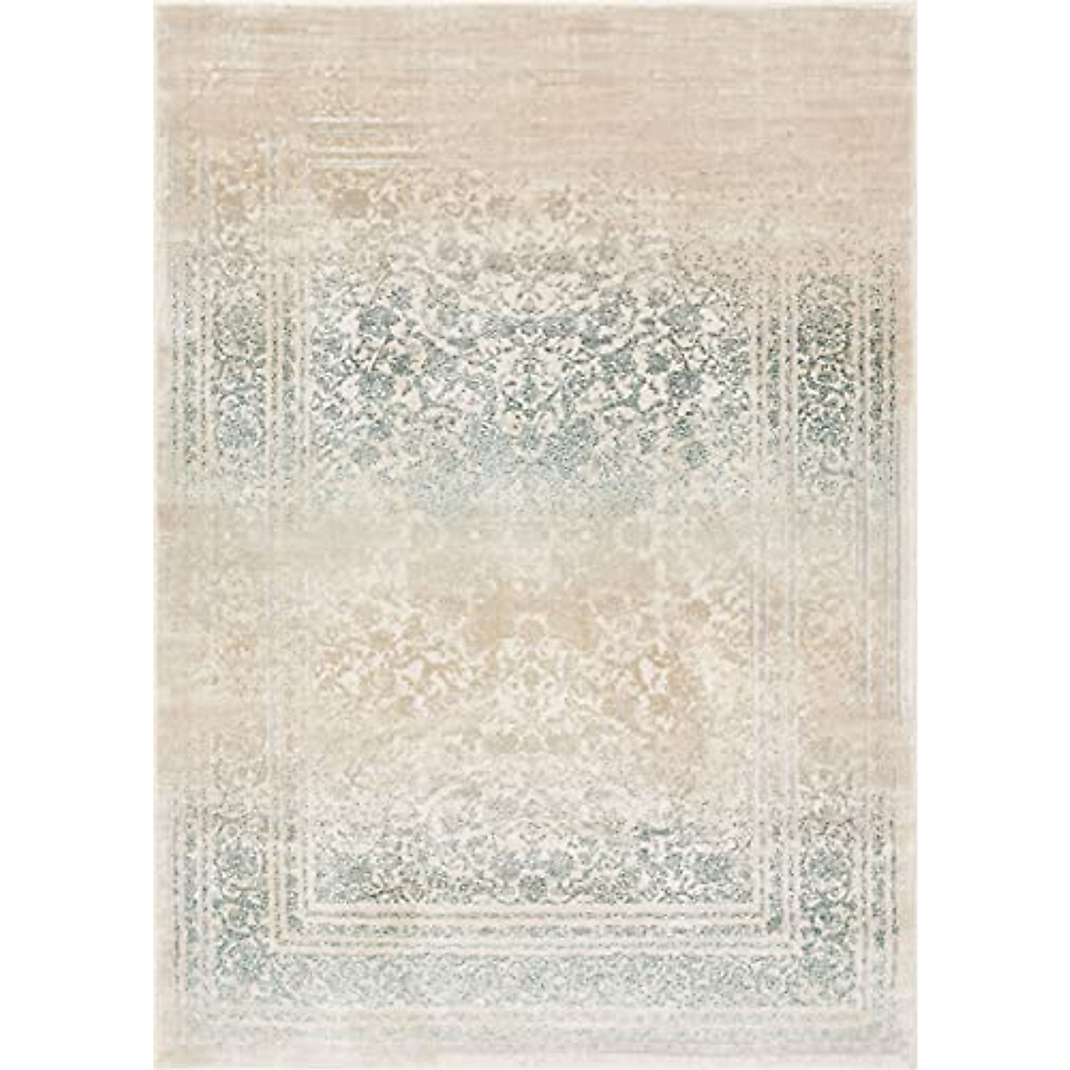 Well Woven Kensington Melange Blue Modern Oriental Medallion Vintage Distressed Area Rug 7'10" x 10'6"