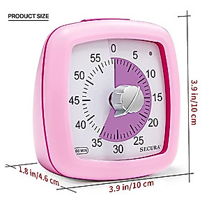 Secura 60-Minute Visual Timer, Silent Study Timer for Kids and Adults, Time Clocks, Time Management Countdown Timer for Teaching