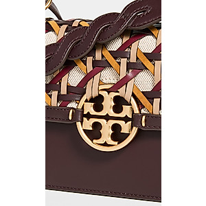 Tory Burch Women's Miller Basketweave Small Flap Shoulder Bag, Tempranillo Mix, Brown, One Size