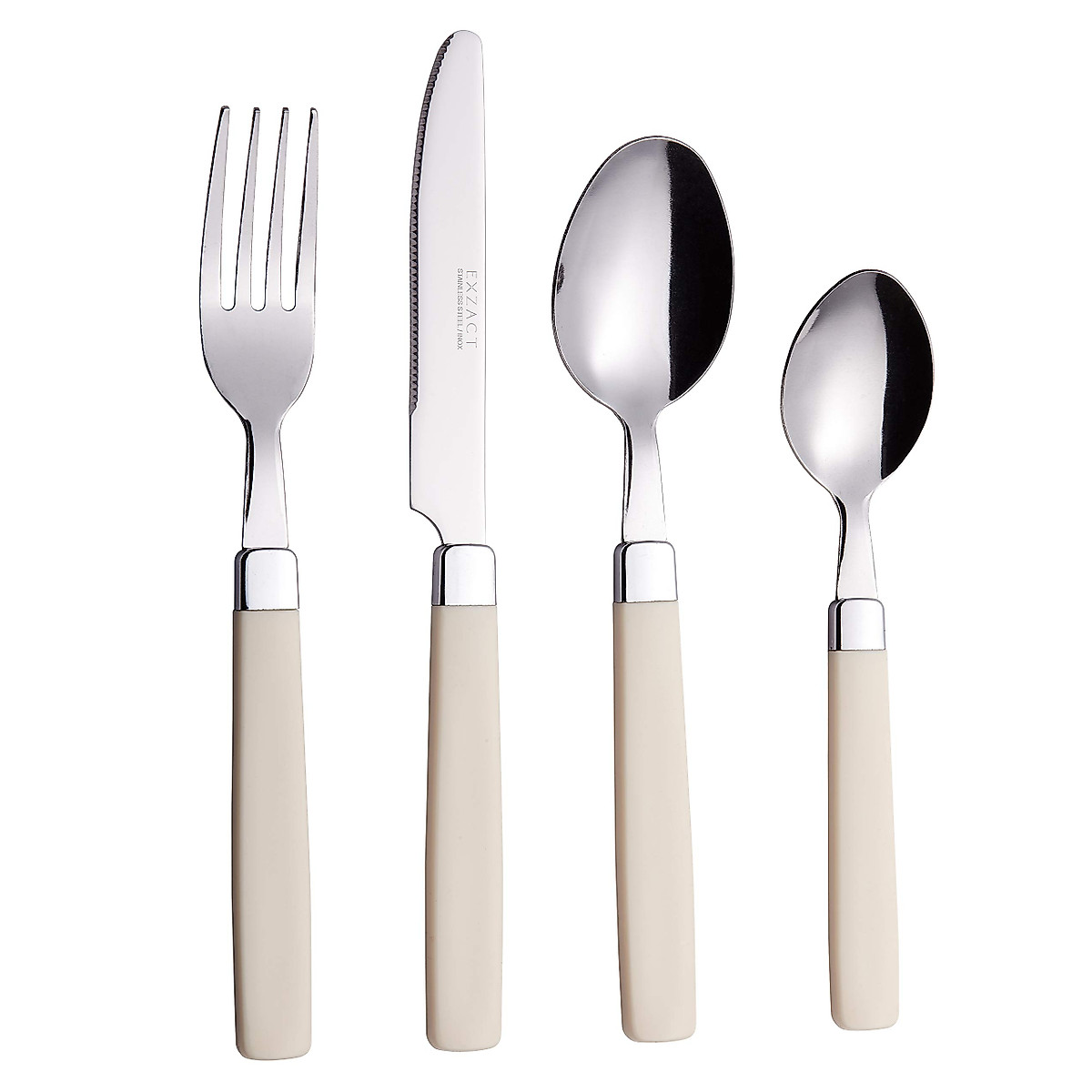EXZACT Cutlery Set 16pcs Stainless Steel - Coloured Handles - 4 x Forks, 4 x Knives, 4 x Table Spoons, 4 x Tea Spoons - WF23 Cream