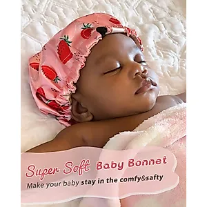 YANIBEST Baby Satin Bonnet Sleep Cap - Double Layer Reversible Adjustable Silky Satin Cap for Infant Toddler(6-36 Months,Hot Pink)