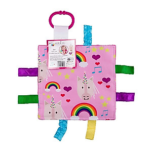 Baby Jack & Co 8x8” Unicorn Lovey Tag Toys for Babies - Baby Crinkle Toys - Crinkle Toys for Baby - Soft & Safe - Learn Shapes & Colors - Ideal Baby Toy - BPA Free w/Stroller Clip