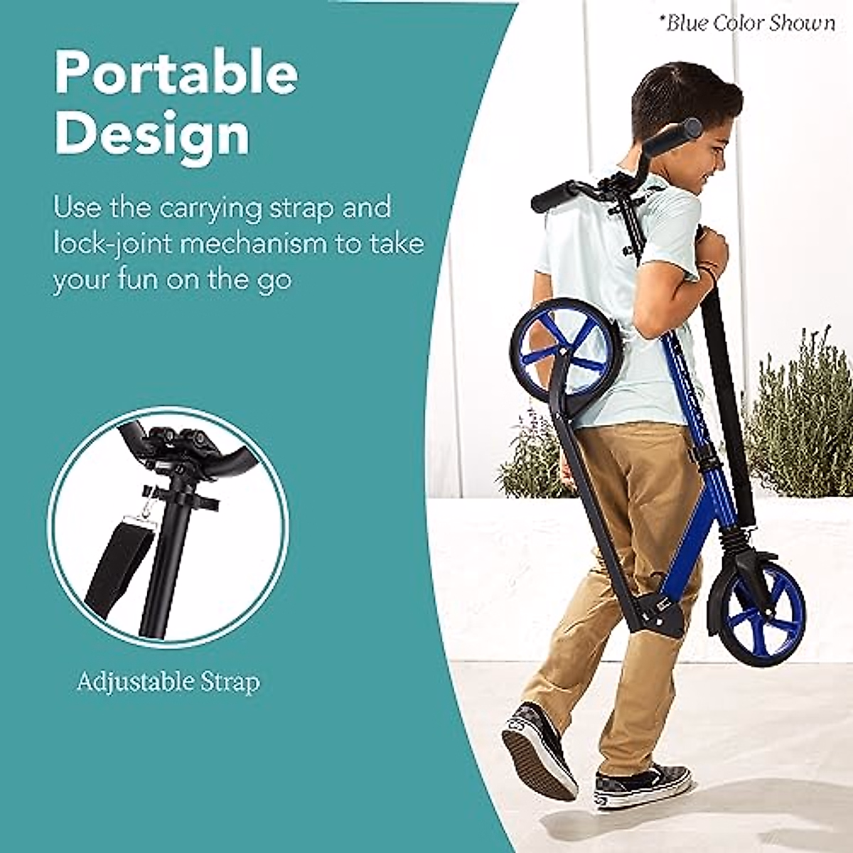 Best Choice Products Kids Height Adjustable Kick Scooter for Ages 8+, Teen, Adult, Outdoor Play w/Carrying Strap, Non-Slip Deck, Kickstand, Mud Guards, 220lb Capacity - Black