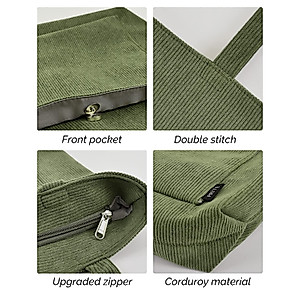 Prite Corduroy Tote Bag for Women Large Shoulder Bag with Zipper and Pockets for College Work Travel Shopping(Green)