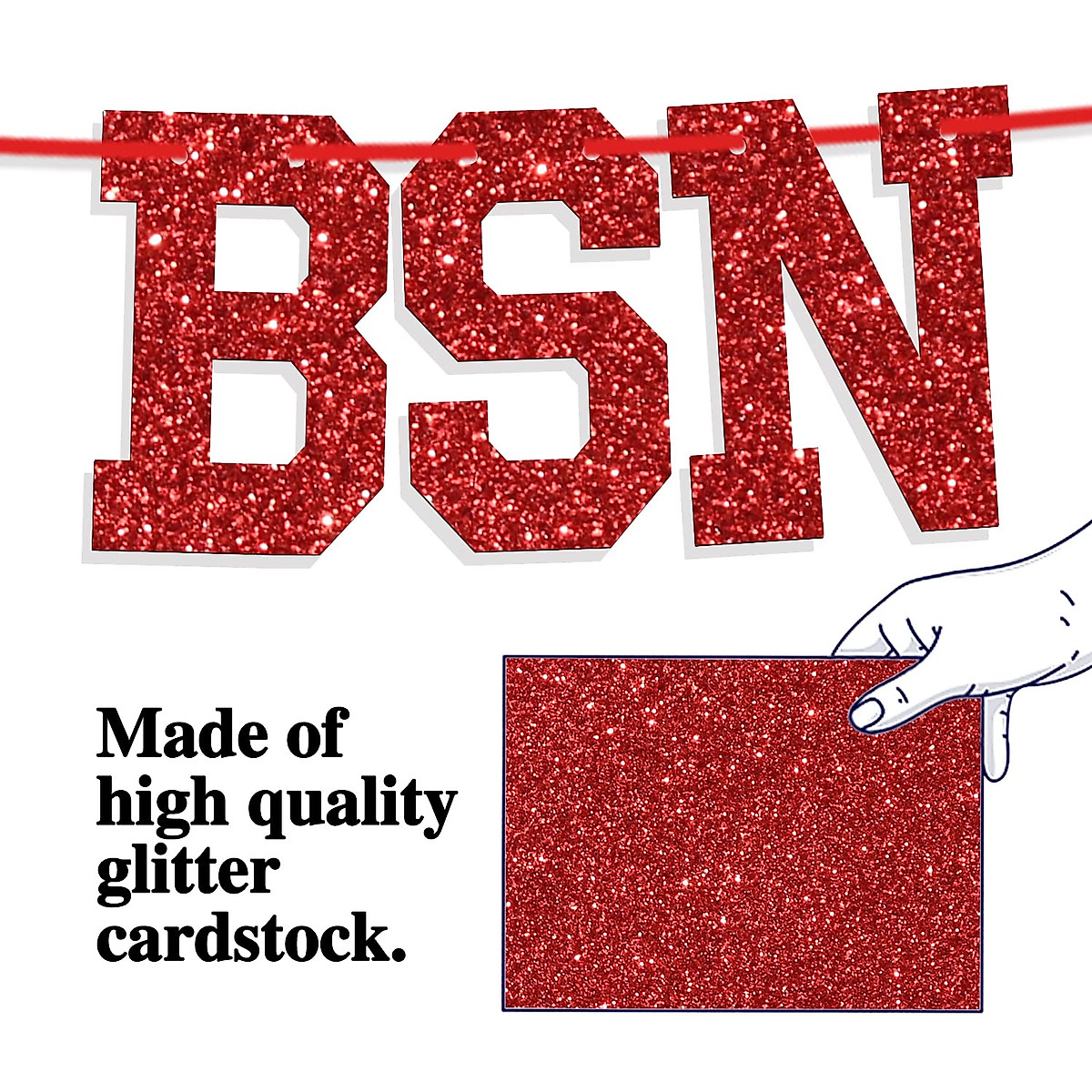 BSN 2023 Banner - Nurse Graduation Bunting Sign, Future Nurse, Medical School Graduation Party Decorations - Red and Silver Glitter