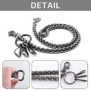QzoneLife® 18.5inch Metal Wallet Chain Pocket Keychain with Lobster Clasps and 3 Keychain Rings Heavy Waist Jeans Chain for Keys, Men Wallet, Pants, Belt Loop, Handbag Black