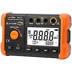 LEAGY VAD78 Digital Insulation Resistance Tester - Accurate Megohm Meter for DC/AC Voltage Testing (20-1500V, 20-750V) and Resistance Measurement (0-5000 Megohms)