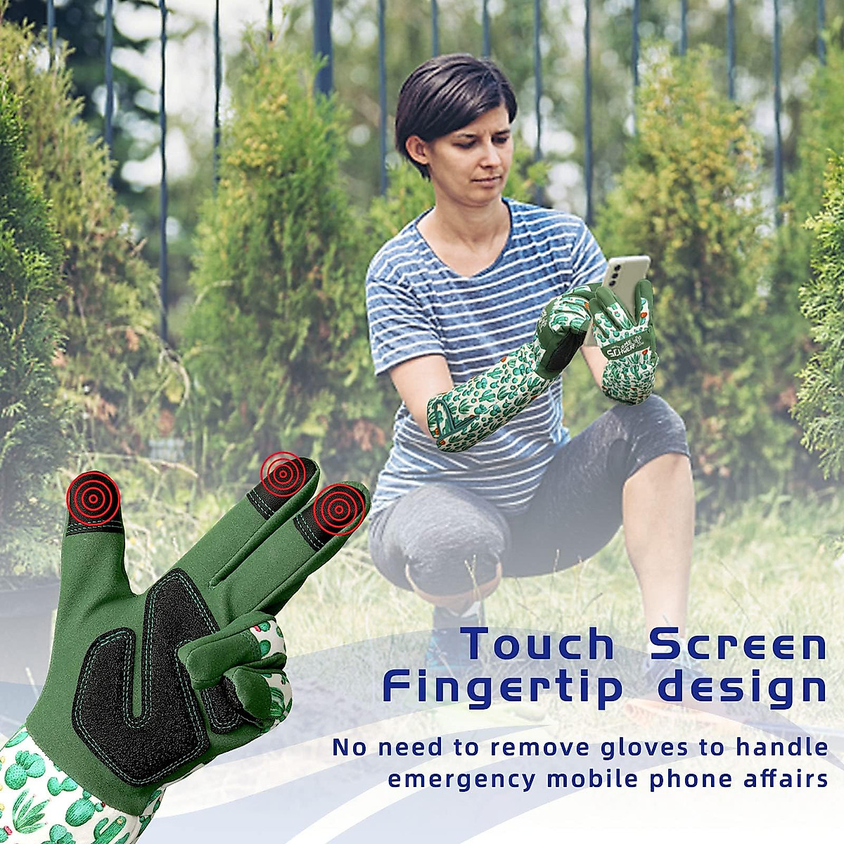 Schwer Gardening Gloves for Women,Rose Pruning Gloves with Forearm Protection,Breathable and Comfortable Thorn Proof Garden Glove with Touch Screen for Yard & Outdoor Work(Large 1 pair)