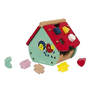 Janod Baby Forest House 2-in-1 Shape Sorter and Tell Time Clock - Ages 18 Months+ - J08008