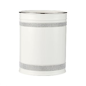 Motifeur Bathroom Wastebasket - Ceramic Decorative Trash Can (Rhinestones, White)