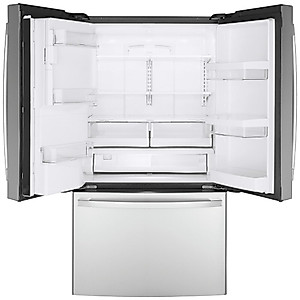 GE GYE22GYNFS 36" French Door Counter Depth Refrigerator with 22.1 cu. ft. Total Capacity Space Saving Ice Maker Showcase LED Lighting in Stainless Steel