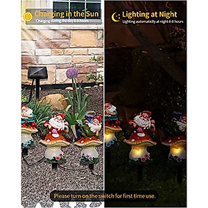 LOGUIDE Outdoor Garden Gnome Statue Solar Lights,Set of 3 LED Resin Mushroom Gnome Garden Stake Lights,Waterproof Outdoor Figurine for Garden,Yard,Flower Bed,Grave,Walkway Decor,Gift for Gnome Lovers