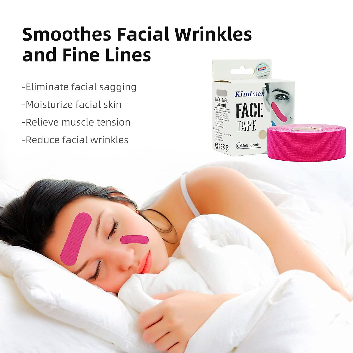 Kindmax Face Tape, 2 Rolls, Anti Wrinkles Patches, Face Eye Neck Lift Tape, V Line Lifting Chin Strap, Face Toning Belts, High Elasticity, Firming and Tightening Skin 2.5cm*5m (Beige)