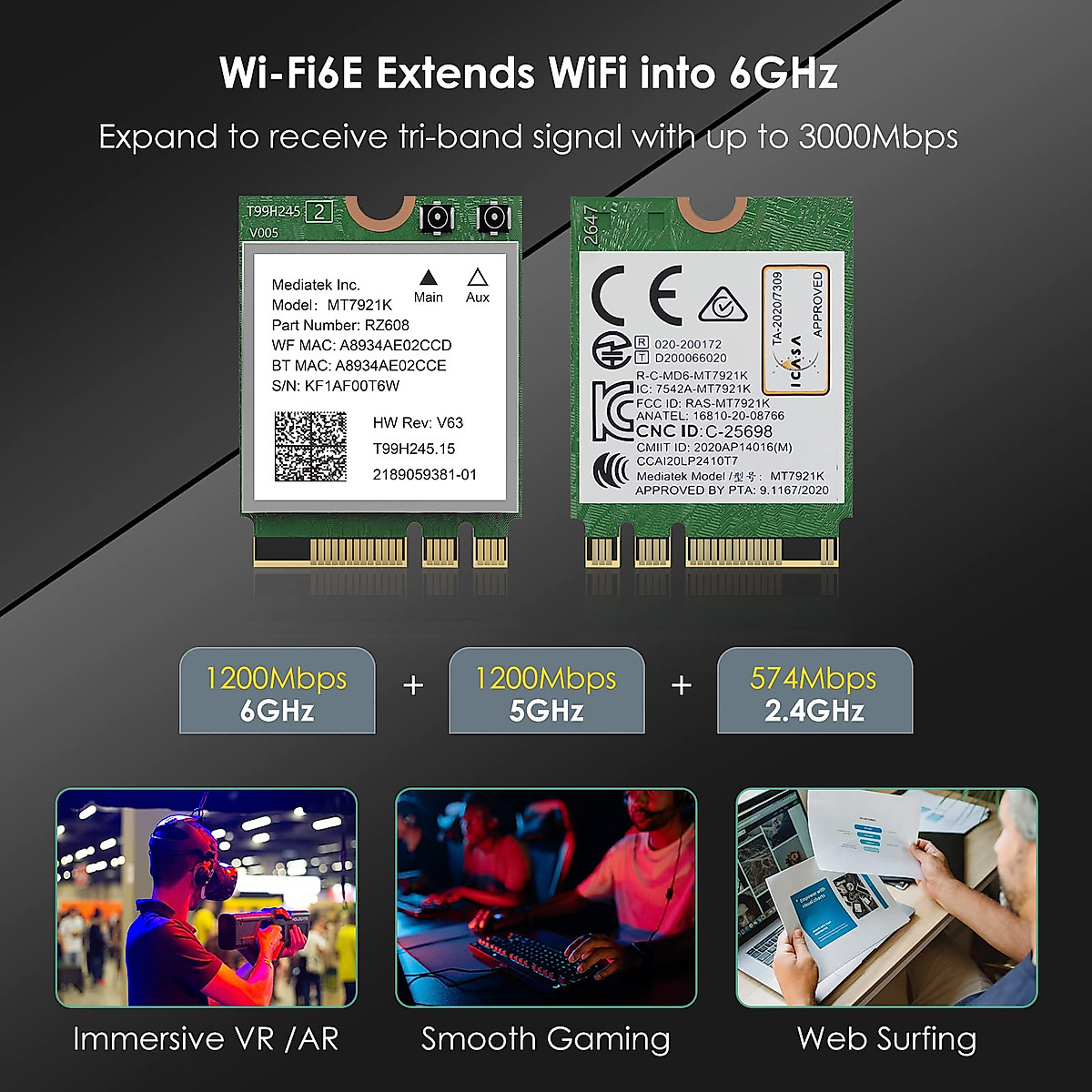 WAVLINK AX3000 6 M.2 WiFi Card,Bluetooth 5.2 NGFF Adapter, Dual-Band (2.4/5Ghz) M2 Wireless Network Card Adapter with OFDMA, MU-MIMO, WPA3, Ultra-Low Latency, Supports Windows 11, 10 (64bit)