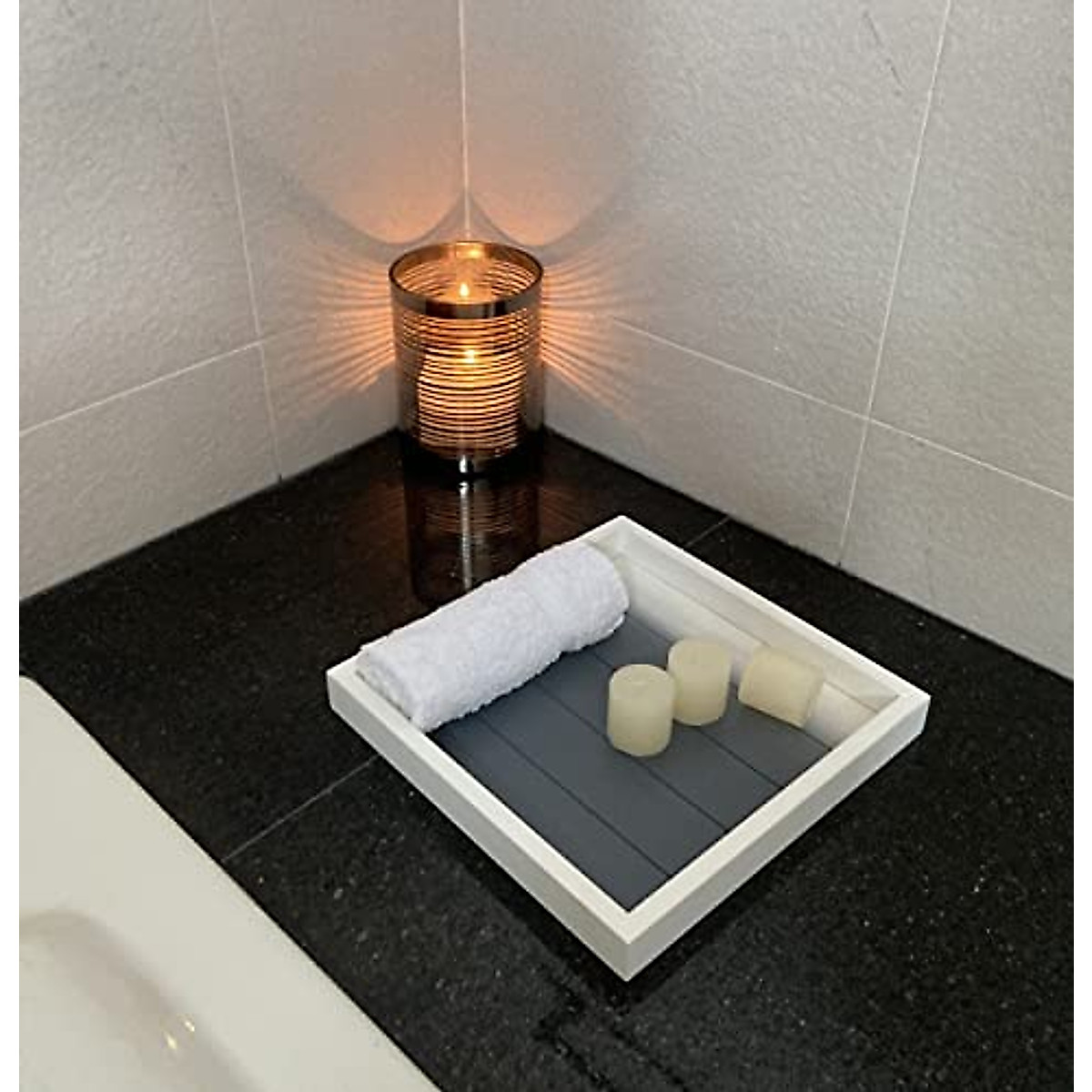 Set of 2 Ombre Wooden Serving Tray for Ottoman Coffee Table Breakfast in Bed Tea Accessory Organizer (16 & 10 Inch Grey Ombre)