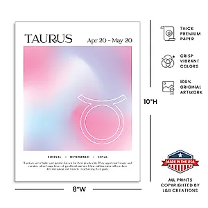 Taurus Gifts for Women - Astrology Decor Wall Art Print, Zodiac Sign Poster Birthday Gift for Tauruses (8x10 Unframed)