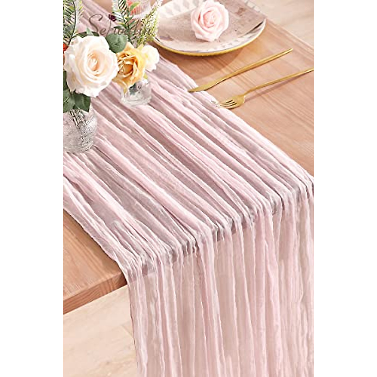 Serwalin Cheesecloth Table Runner 13ft x 35" Gauze Table Runner for Wedding Reception Bridal Shower Baby Shower,Long Pink Table Runner 157” x 35”Rustic Boho Party Table Decor