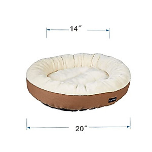 Amazon Basics Round Bolster Pet Bed with Flannel Top, 20-Inch, Brown and Ivory