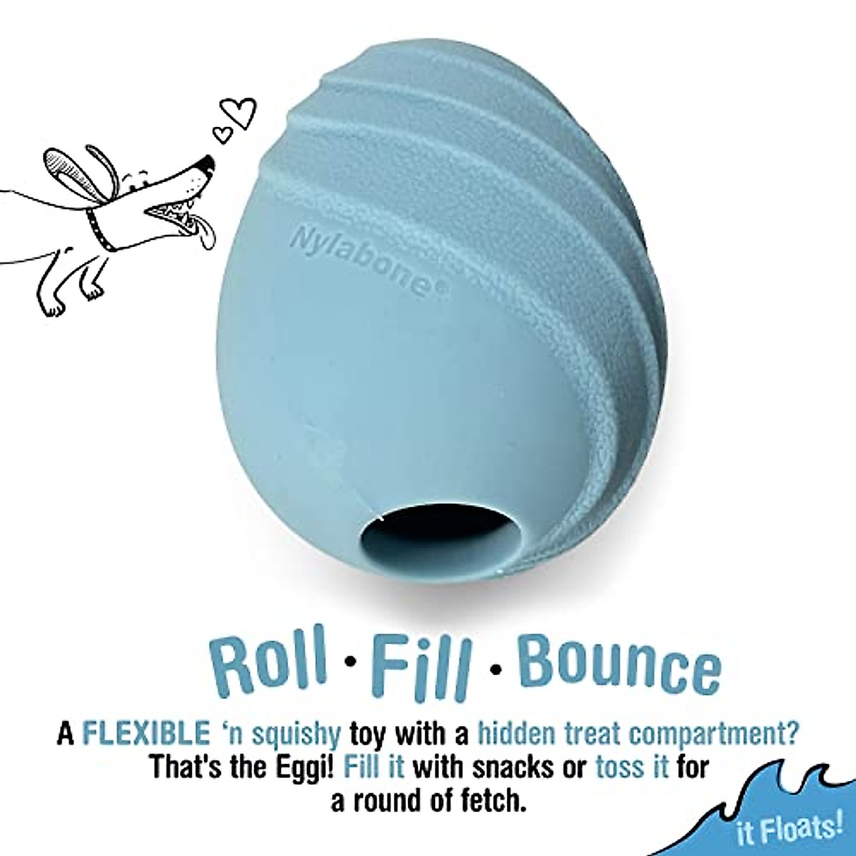 Nylabone Eggi Interactive Fillable Dog Chew Toy - Lightweight Bouncy Floatable Dog Treat Toy for Creative Play & Dog Exercise, Blue, Large/Giant - Up to 50 lbs. (1 Count)