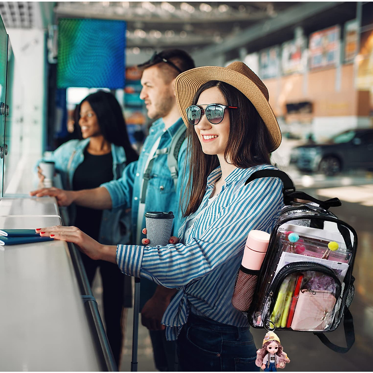 Forzater Small Clear Backpack Stadium Approved, Transparent Clear Mini Backpack with Clear Drawstring Backpack for Sports Events and Beach Travel and Security Check