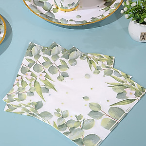 Gender Neutral Baby Shower Plates and Napkins for 25 Sage Green Party Decorations Boy Girl Birthday Bridal Shower Floral Wedding Gold Green Decor Greenery Safari Jungle Theme Boho chic Party Supplies