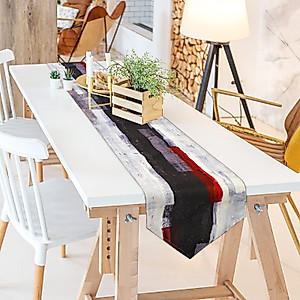 Modern Burlap Table Runner,Abstract Red and Black Art Table Runners for Table Dresser Runner Farmhouse Style for Dinner Party Holidays Home Decoration (Red and Black, 13"x 71")