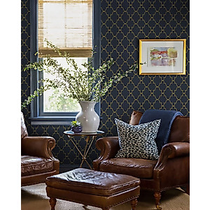 Timeet Peel and Stick Wallpaper Blue and Gold Contact Paper Geometric Wallpaper Self Adhesive Removable Wallpaper for Bedroom Living Room Wall Covering 17.7 "x 118.11"