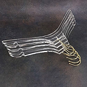 Yothfly 5 Pcs Clear Acrylic Clothes Hanger with Gold Hook, Transparent Shirts Dress Hanger with Notches for Lady Kids S